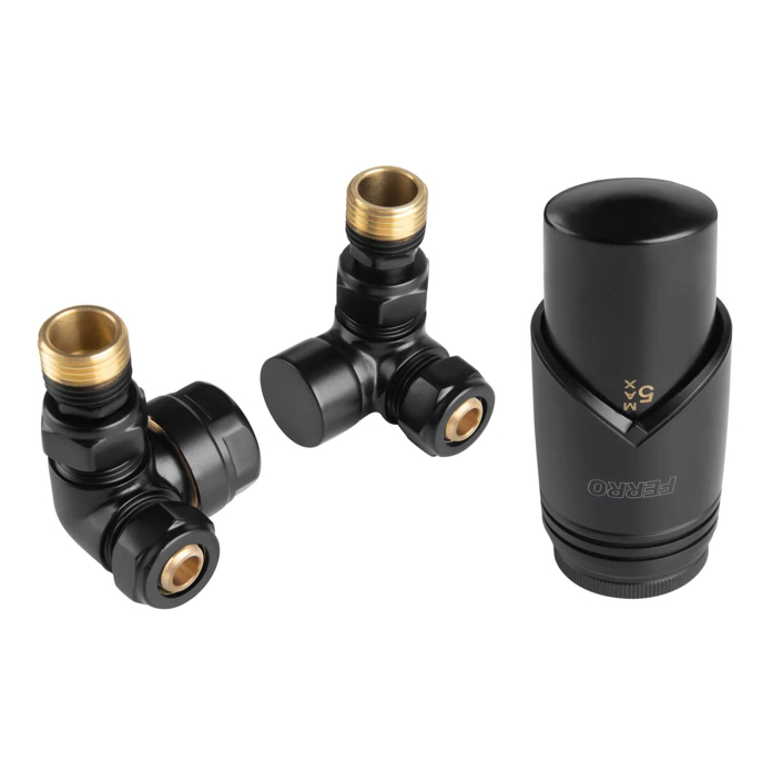 Termo set 1/2" ugaoni Ferro crni sa termostatskom glavom