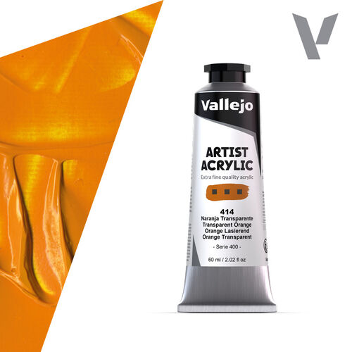 NEW! Vallejo 16414 414 Acrylic Artist Color - Transparent Orange