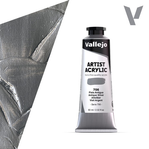 NEW! Vallejo 16706 706 Acrylic Artist Color - Antique Silver