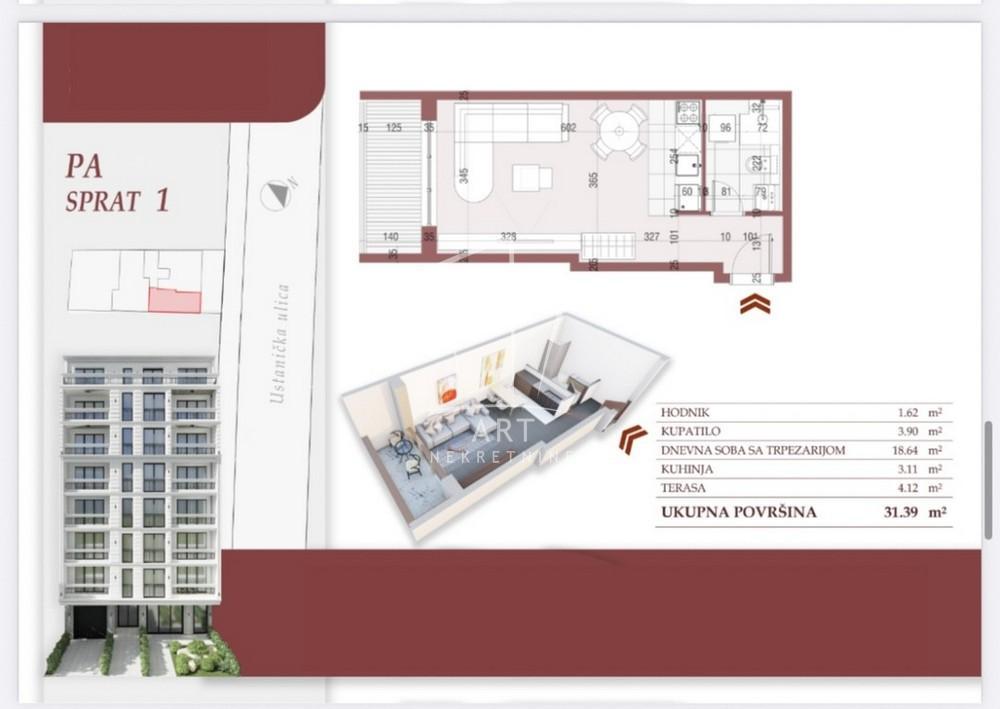 Ustanička, Jednosoban stan na prodaju, 31m2, 146.952€