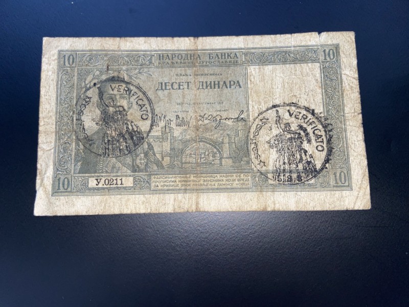 10 DINARA 1939. - VERIFICATO.