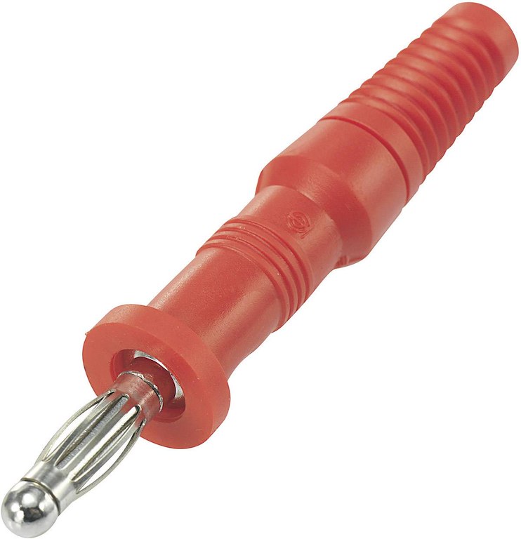 TRU Components lamelni utikač, ravni muški, Ø4mm, crvena, 35V/AC, 10A, lemni priključak