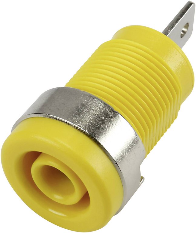 630971 sigurnosna laboratorijska banana utičnica, ugradna vertikalna, Ø4mm, žuta, 1000V DC/AC, 25A
