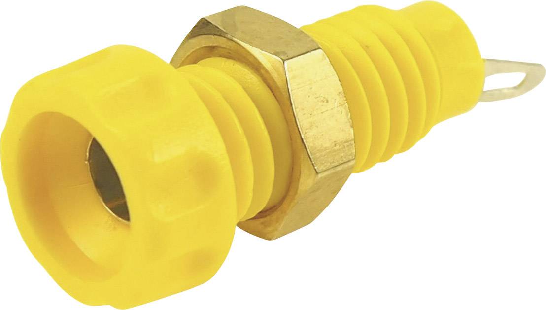 Cliff CL1454A laboratorijski ženski konektor (banana utičnica) ugradni ženski konektor, vertikalni Ø4 mm žuta