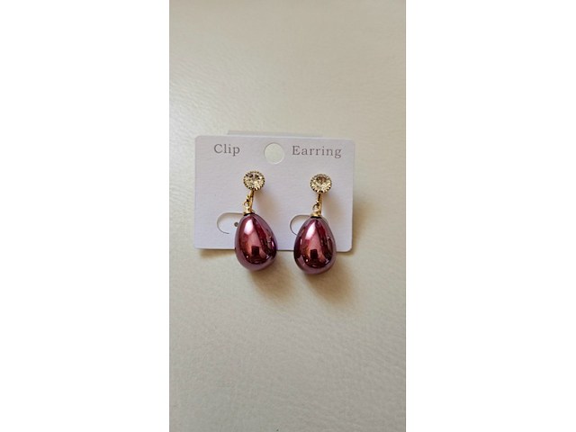 Aubergines clip-on teardrop pearl dangle minđuse, novo