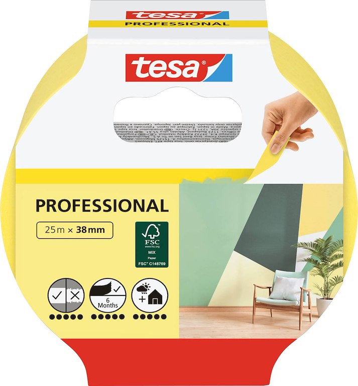 Tesa PRECISION INDOOR krep traka 25 m x 38 mm, žuta