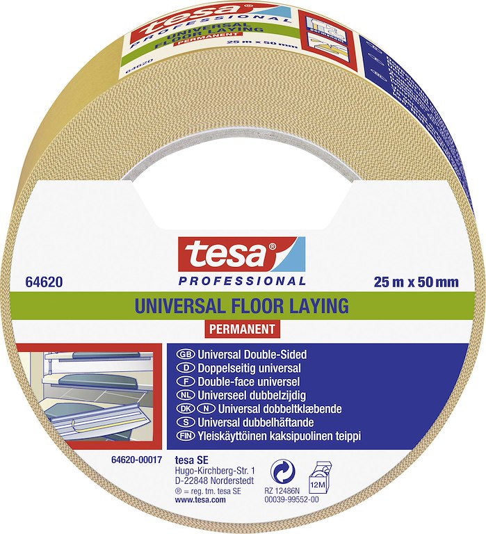 Tesa 2349852 traka za polaganje podnih obloga 25 m x 50 mm, bela