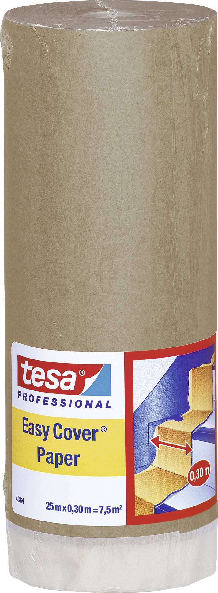 Tesa 04364-00002-01 pokrivna papirna traka 25 m x 30 cm, svetlo braon, blago krepiran, kaučuk