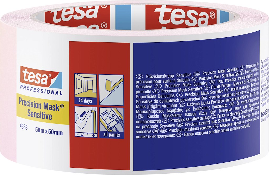 Tesa 04333-00021-02 krep lepljiva traka 50 m x 50 mm, svetlo roza, Washi papir, akrilat