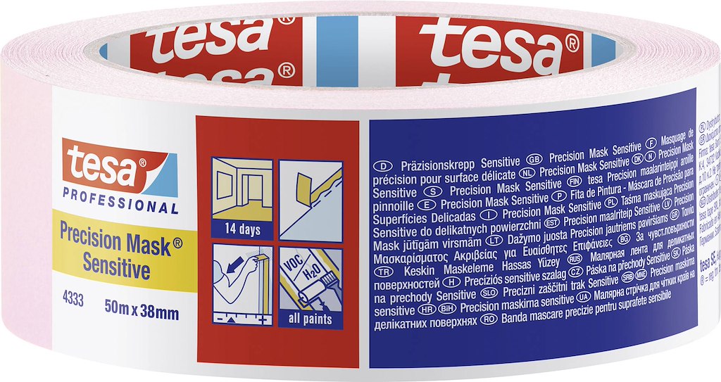 Tesa 04333-00020-02 krep lepljiva traka 50 m x 38 mm, svetlo roza, Washi papir, akrilat