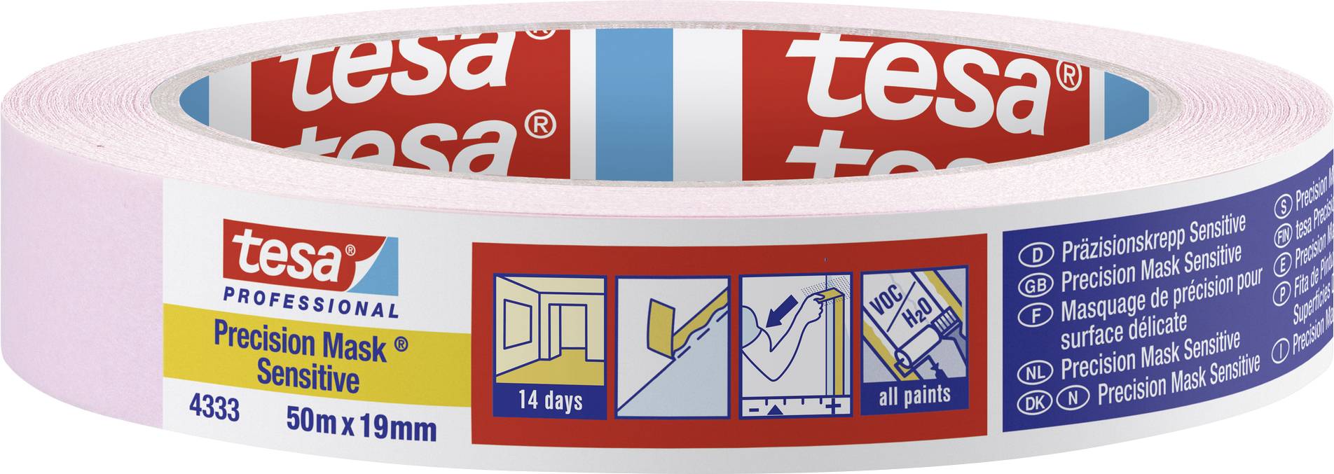 Tesa 04333-00017-02 krep lepljiva traka 50 m x 19 mm, svetlo roza, Washi papir, akrilat