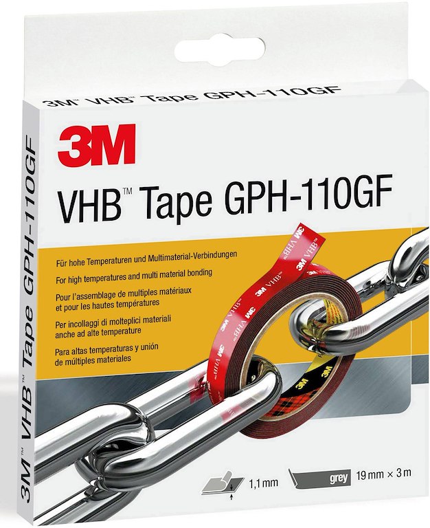 3M GPH-110F19-3 lepljiva traka 3 m x 19 mm, siva, akrilna pena, debljina 1.1 mm