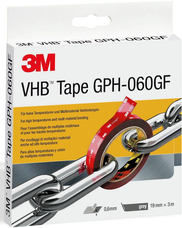 3M GPH-060F19-3 lepljiva traka 3 m x 19 mm, siva, akrilna pena, debljina 0.6 mm