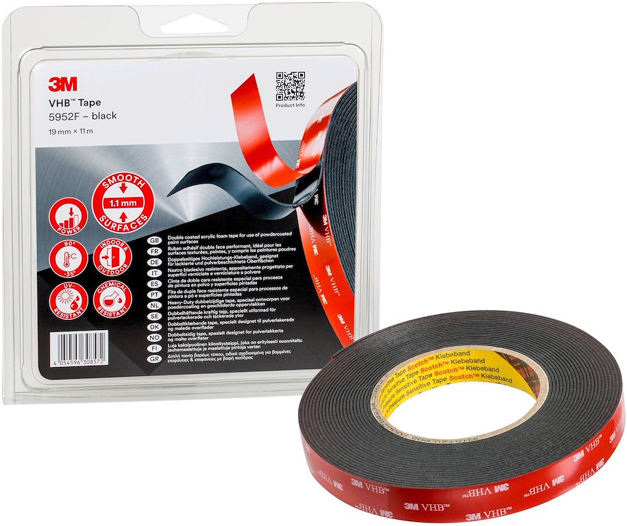 3M 5952F/IPS lepljiva traka 11 m x 19 mm, crna, akril, debljina 1.1 mm