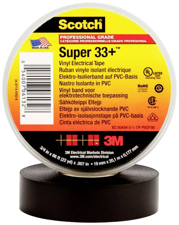 Scotch SUPER33+-19X20 izolir traka 20 m x 19 mm, crna, gumi smola, debljina 0.178 mm