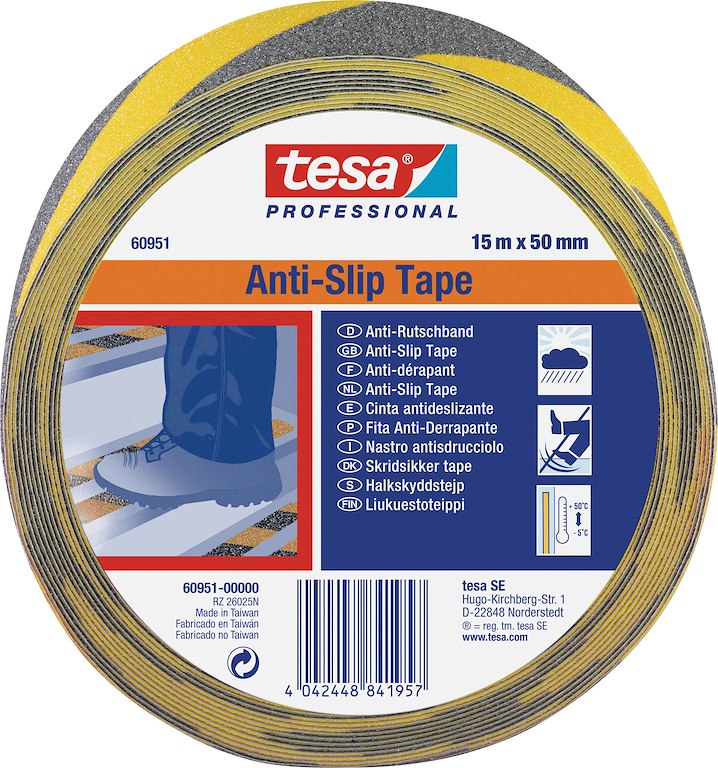 Tesa 60951-00000-00 protivklizna lepljiva traka 15 m x 50 mm, crna, žuta, PVC film, akrilat