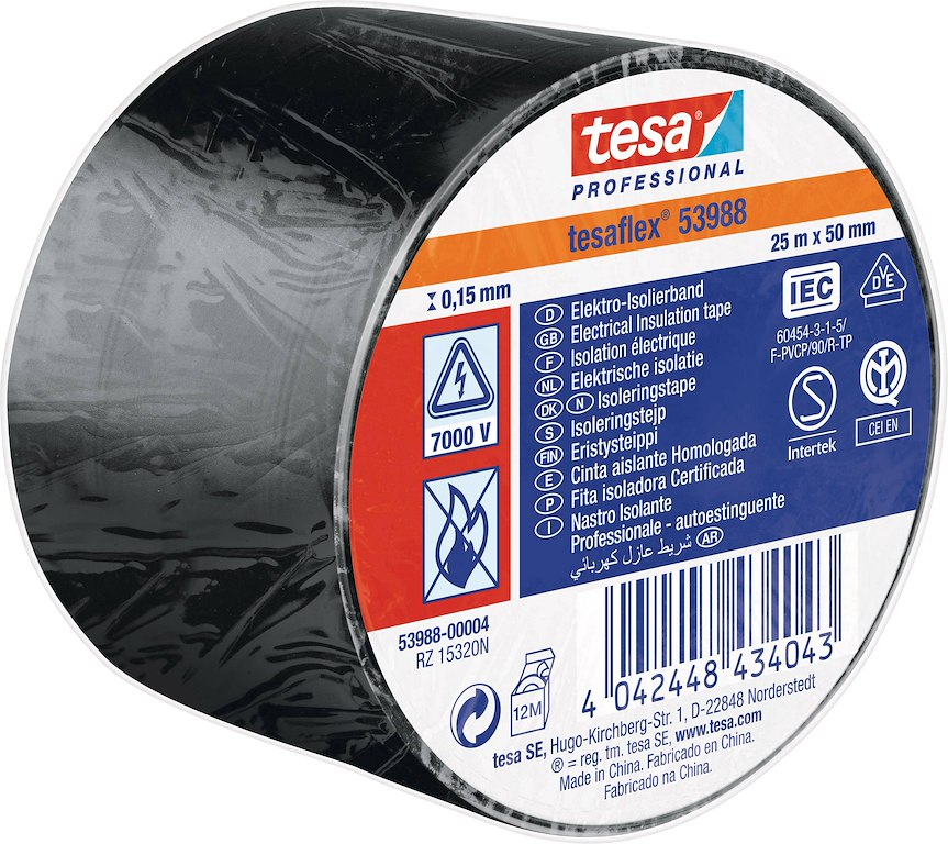 Tesa 53988-00004-00 izolir traka 25 m x 50 mm, crna, meki PVC, kaučuk, debljina 0.15 mm