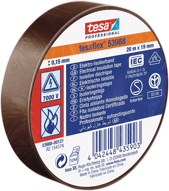 Tesa 53988-00121-00 izolir traka 20 m x 19 mm, braon, meki PVC, kaučuk, debljina 0.15 mm