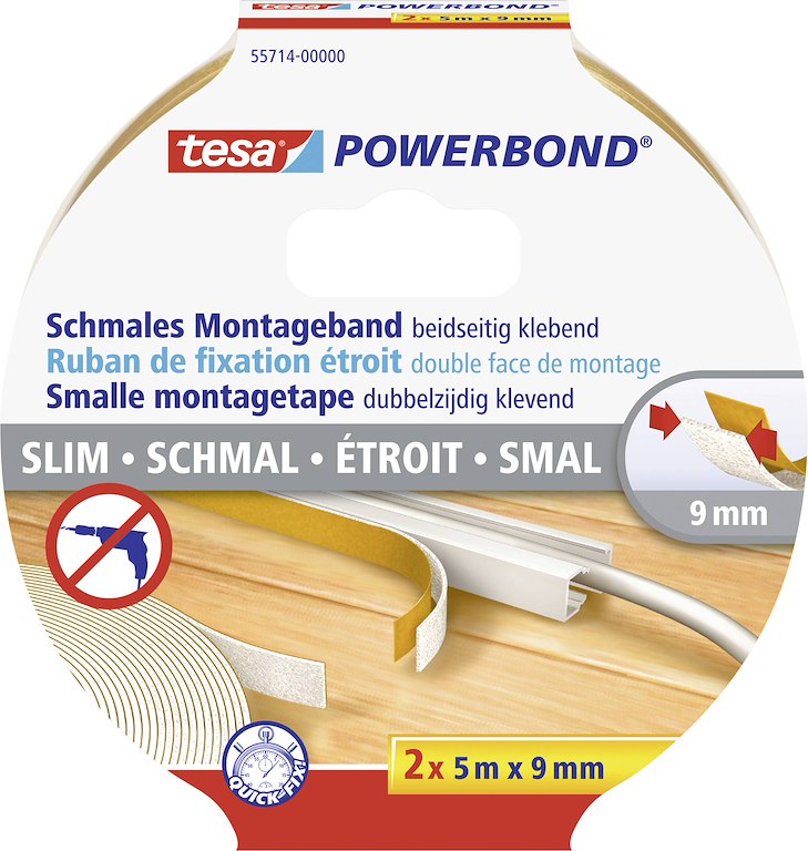 Tesa 1486986 montažna traka (pak. 2 kom) 5 m x 9 mm, bela, PE pena, kaučuk, debljina 1 mm