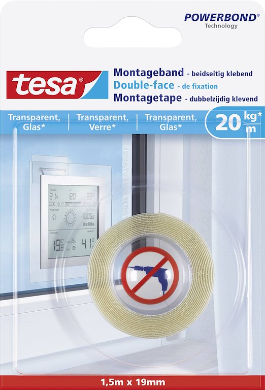 Tesa 1486911 montažna traka 1.5 m x 19 mm, transparentna, kaučuk, debljina 0.5 mm