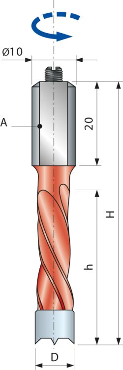 Freud burgija za tiplericu 8mm; leva; dužina 70/43mm prihvat 10mm PF07MS DC3