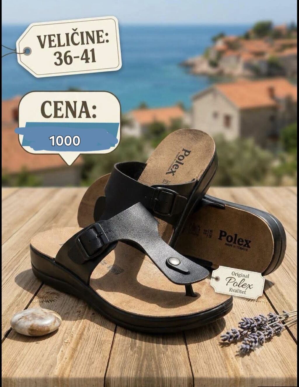Ženske kožne japanke/sandale Polex. - Model: japanke sa kopčom i