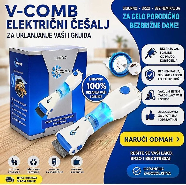 V-COMB električni češalj za uklanjanje vaši i gnjida Opis: - Efikasno