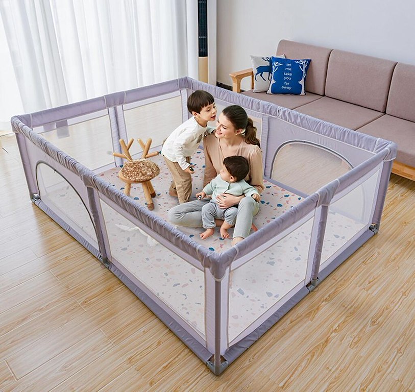Ogradica za bebe JOY – siva, 150×180 cm Prostrana, bezbedna i