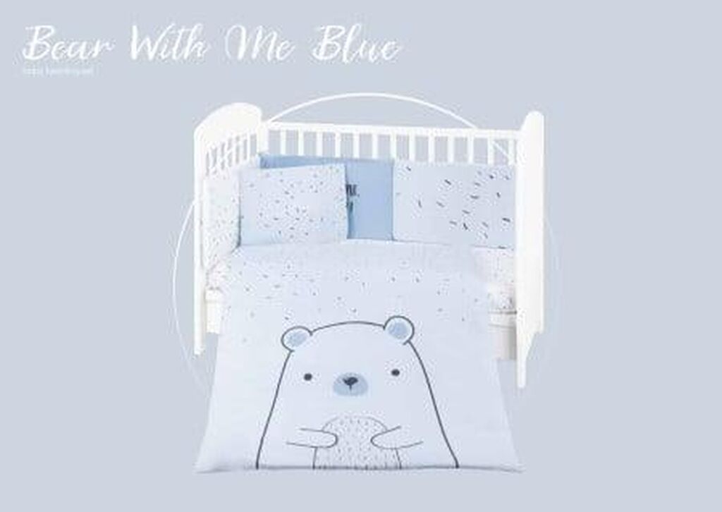 KikkaBoo posteljina sa ogradicom Bear with Me blue – set od 6 delova