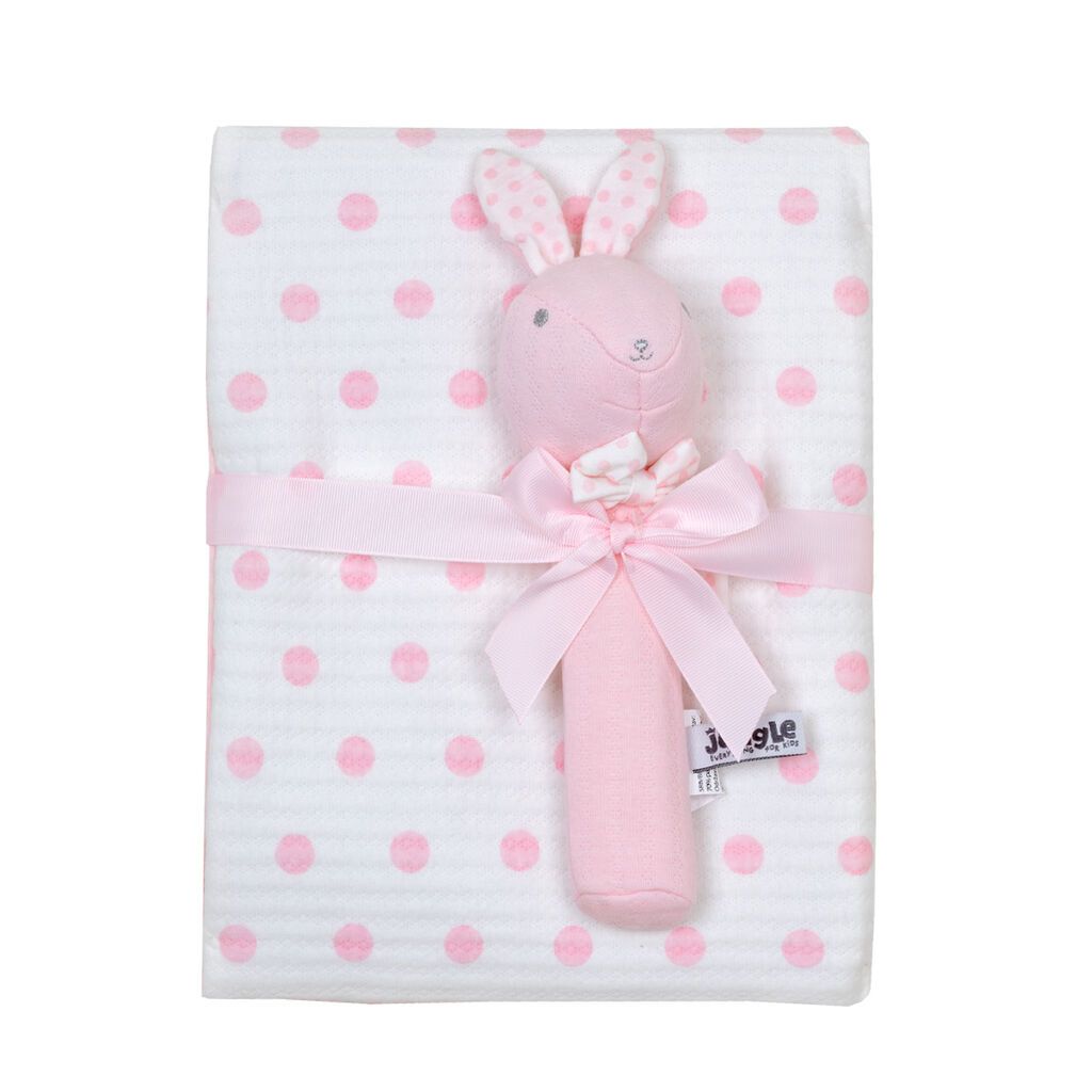 Jungle Rabbit set ćebe sa igračkom (skviker), roze, 100x75 cm -