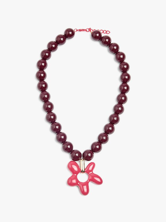 SHORT NECKLACE WITH BEADS AND FLOWER PENDANT