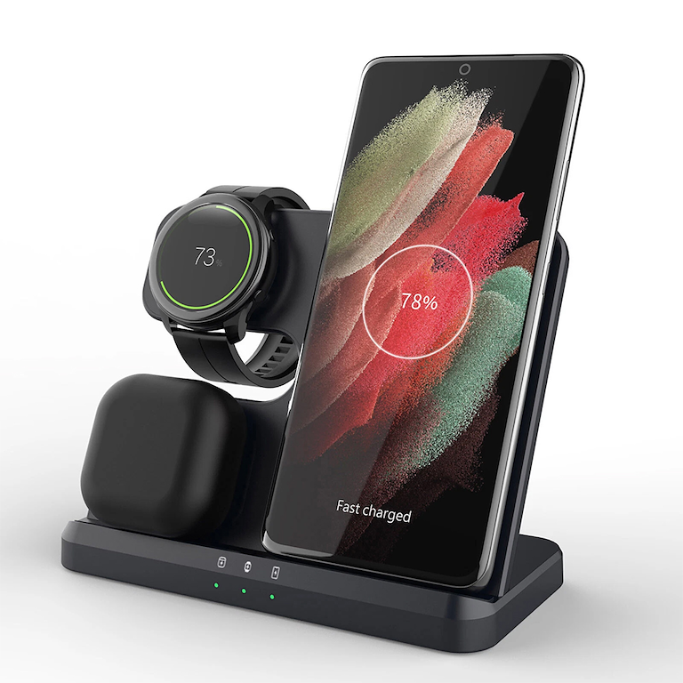 Desktop drzac - mobilni telefon Q10B-X 3u1 (wireless punjac za mobilni telefon, slusalice i Samsung smart watch)