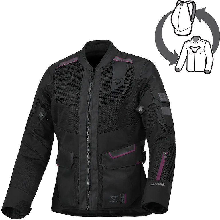 MACNA TRAVELAIR CRNO-ROZE ŽENSKA LETNJA MOTO JAKNA RANAC