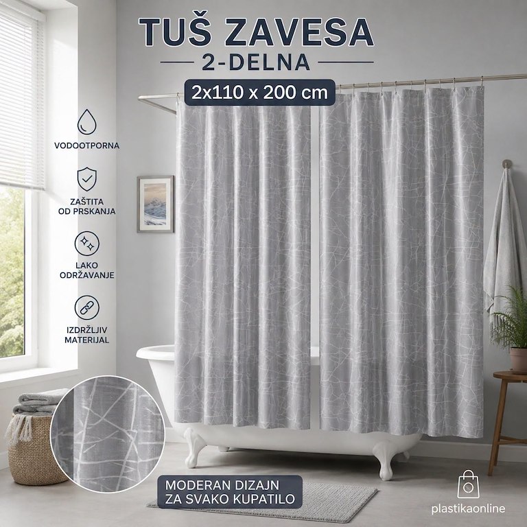 Dvodelna zavesa za kupatilo Marble 2x110x200 cm