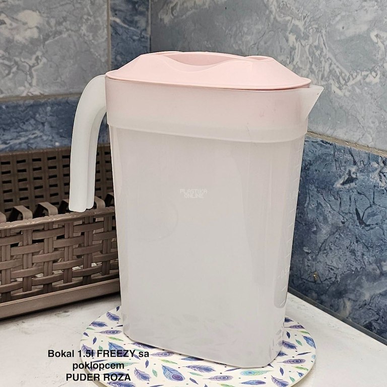 Bokal 1,5l s poklopcem Freezy puder roze