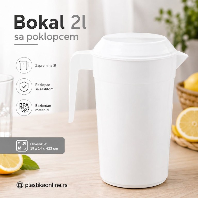 Bokal 2L sa poklopcem – 19x14xH23 cm bela