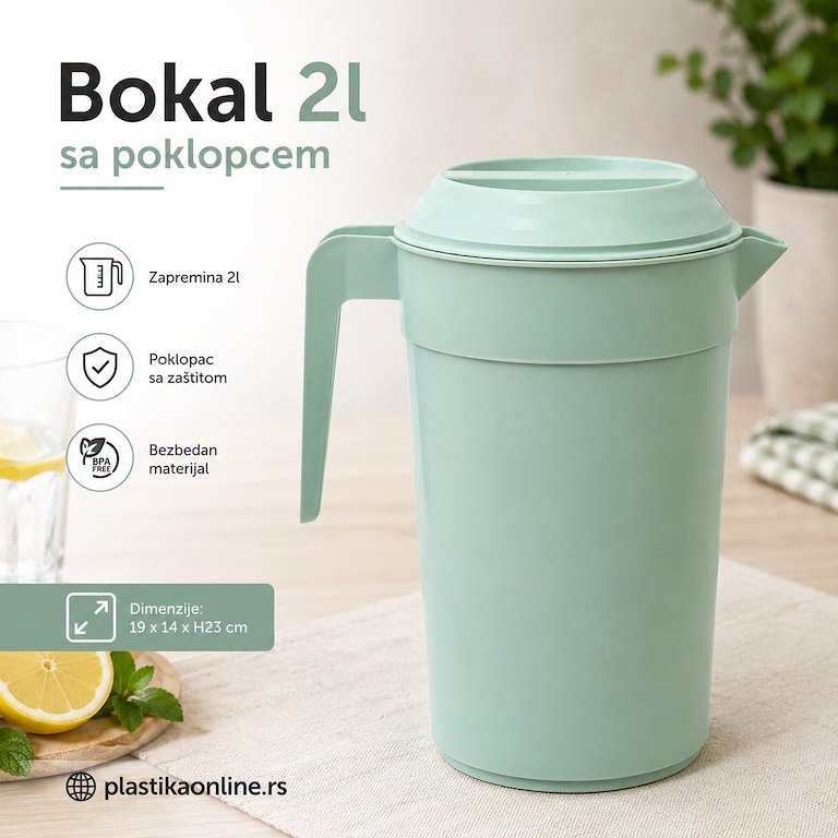 Bokal 2L sa poklopcem – 19x14xH23 cm mint zelena
