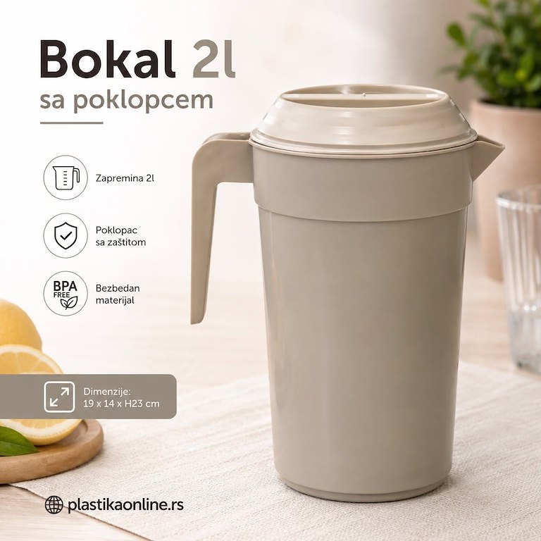 Bokal 2L sa poklopcem – 19x14xH23 cm moka