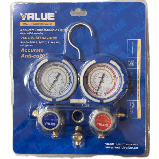 MANOMETARSKA BATERIJA VALUE VMG-2-R410A-B-02 (FI 68MM) FOLIJA PAKOVANJE SA CREVOM