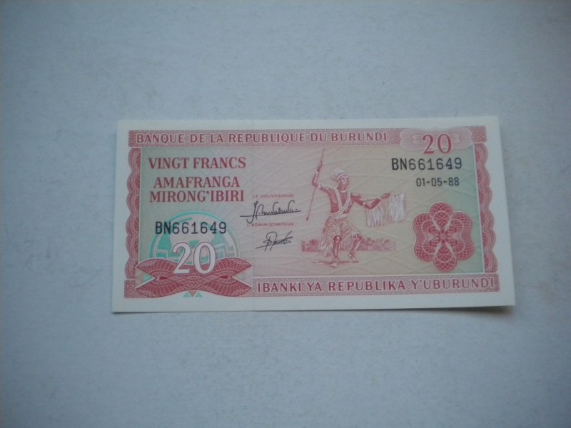 20 FRANCS 1988 UNC - BURUNDI