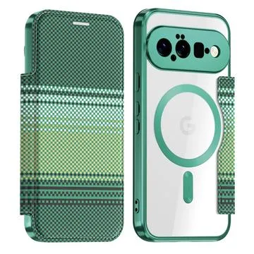 GOOGLE PIXEL 11 STYLISH MAGNETIC FLIP CASE WITH RFID CARD SLOTS - BLACKISH GREEN