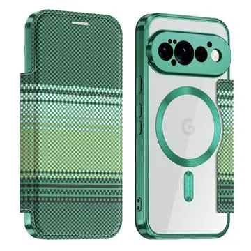 GOOGLE PIXEL 11 PRO STYLISH MAGNETIC FLIP CASE WITH RFID CARD SLOTS - BLACKISH GREEN