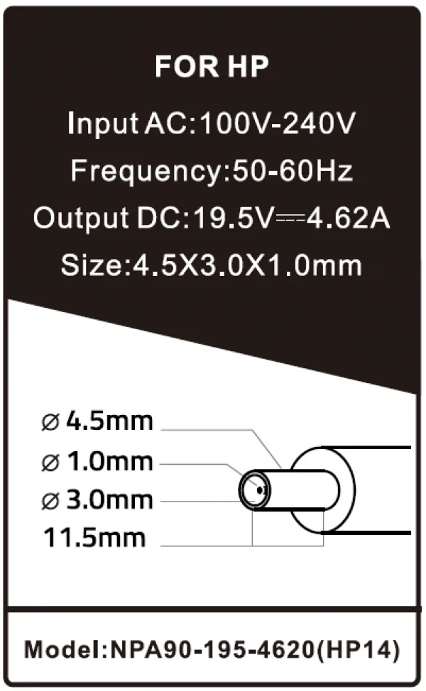 NPA90-195-4620 (HP14) Gembird punjac za laptop 90W-19.5V-4.62A, 4.5x3.0mm blue PIN