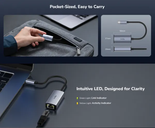 Cudy UE25C, Type-C adapter za Ethernet od 2.5 Gbps, 10/100/1000/2500 Mbps