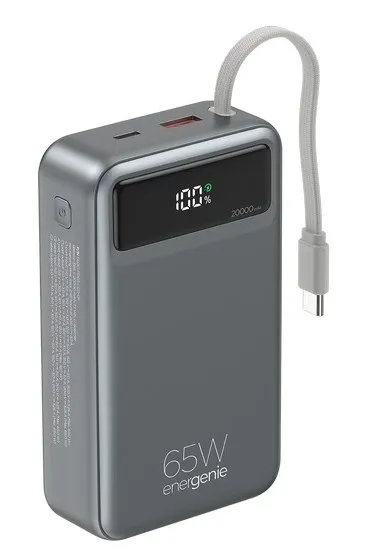 PB20-PD65-LCD-01 Gembird Powerbank od 65W za brzo punjenje sa integrisanim kablovima, 20000 mAh