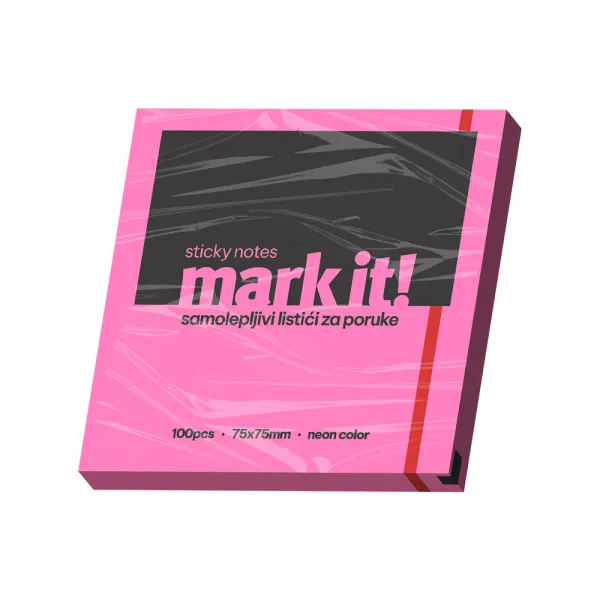 Mark IT Samolepljivi listići Mark 100lis, 75x75mm NEON roze