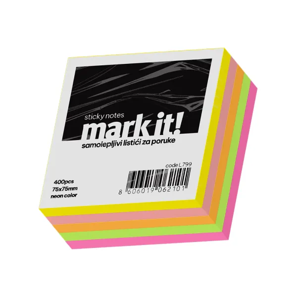 Mark IT Kocka samolepljivi listići Mark 400lis, 75x75mm mix NEON