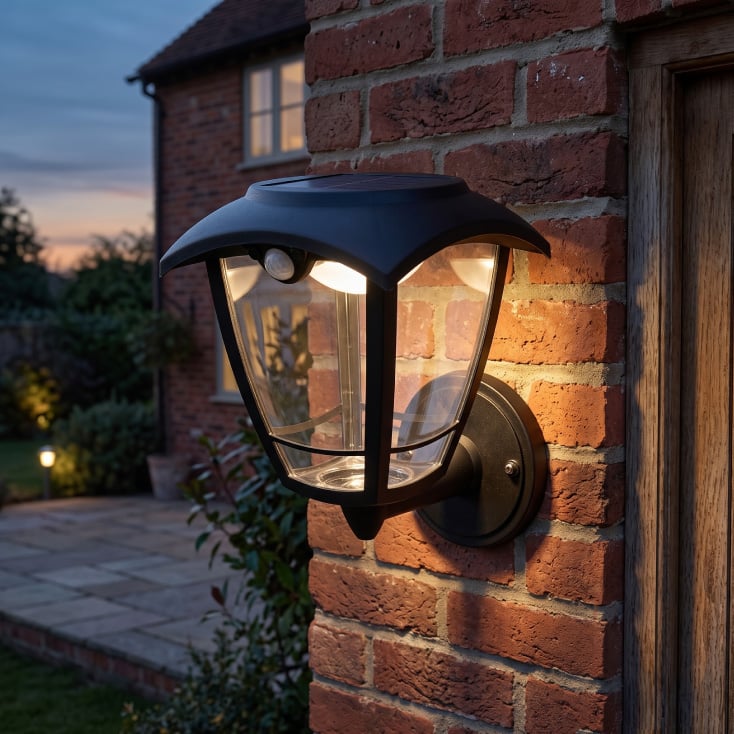 EUROLAMP solarna zidna lampa sa senzorom pokreta, 3W, 400lm, crna