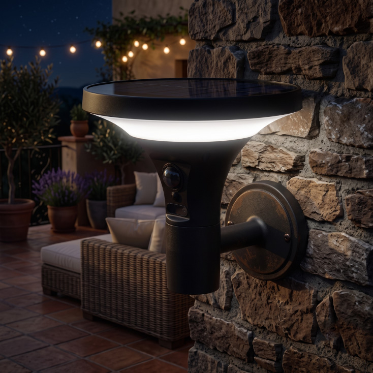 EUROLAMP solarna zidna lampa sa senzorom pokreta, 3.8W, 500lm, crna