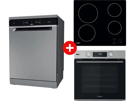 Whirlpool Mašina za pranje sudova WFO 3O32 N P X + Whirlpool Staklokeramička ploča AKT 8090/NE + Whirlpool Ugradna rerna OMSK58RU1SX